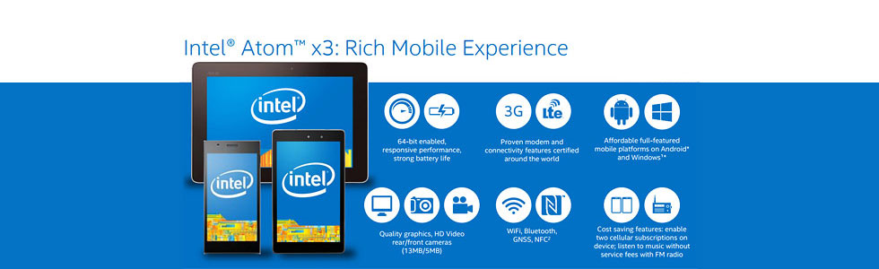 Intel presented three new Atom x3, two Atom x5 chipsets and one Atom x7 SoC
